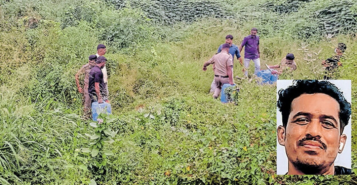കുറ്റിക്കാട്ടിൽ ഒളിപ്പിച്ച 175 ലീറ്റർ സ്പിരിറ്റ് പിടിച്ചു; ഒരാ ...