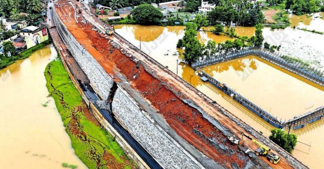 കൂരിയാട് വീണ്ടും ദേശീയപാതയുടെ സംരക്ഷണഭിത്തി ഇടിഞ്ഞു; റോഡിൽ വിള്ള ...