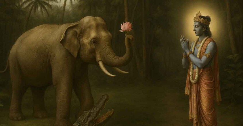 മുതലപ്പൂട്ടിൽപ്പെട്ട ആനരാജാവ്; രക്ഷിക്കാനെത്തിയ മഹാവിഷ്ണു ...