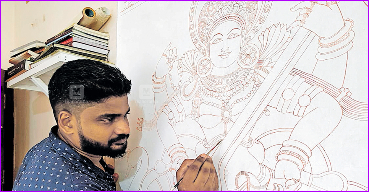 സൂരജിന്റെ കരവിരുതിൽ വിരിയുന്നു ചുവർച്ചിത്രം
