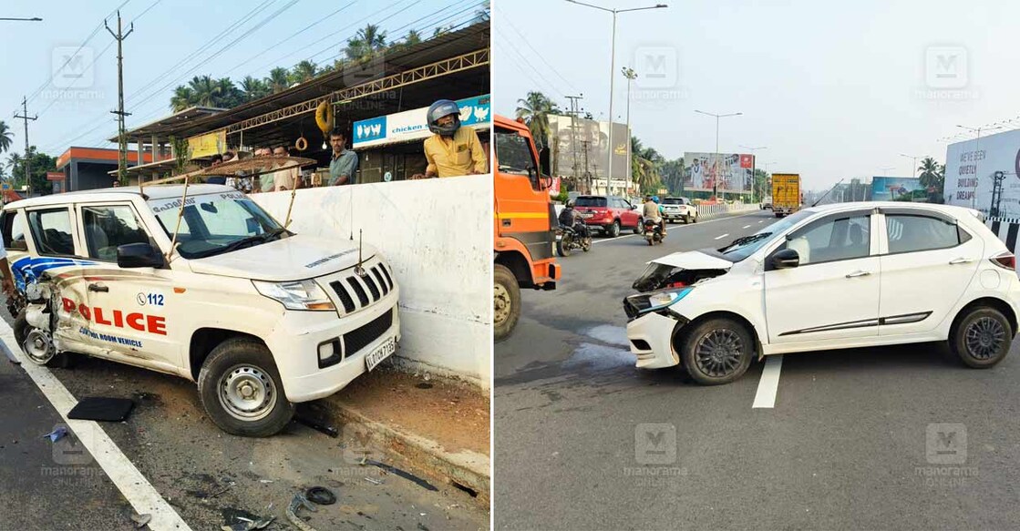 ദേശീയപാത 66 രാമനാട്ടുകരയിൽ നിർത്തിയിട്ട പൊലീസ് ജീപ്പിൽ കാറിടിച്ചു; 5 പേ ...