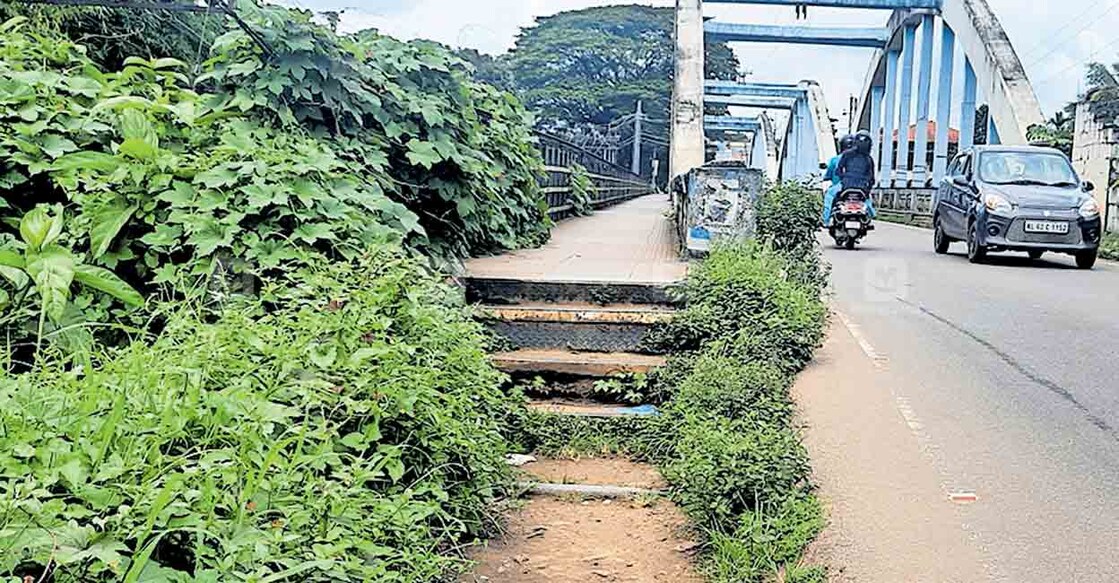 കാടുനിറഞ്ഞ് നടപ്പാലം; കാൽനട പ്രയാസം