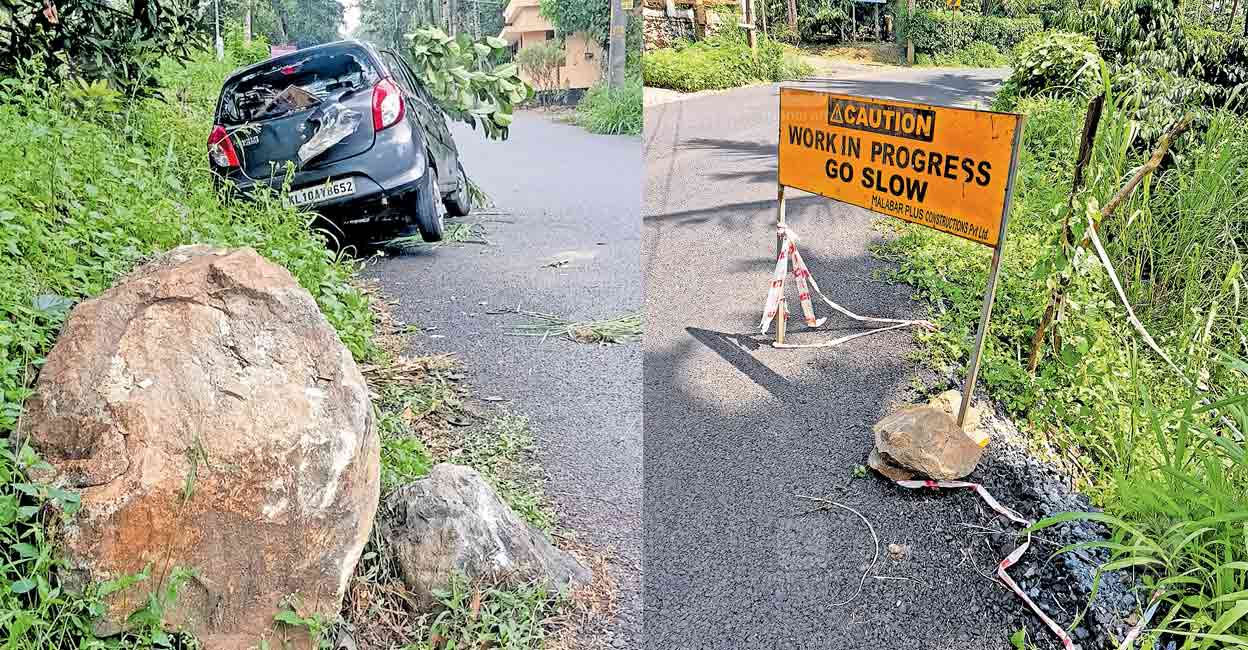 നവീകരിച്ച പാതയോരത്ത് കൂറ്റൻ പാറ; വാഹനാപകടങ്ങൾ പതിവായി | Road accidents ...