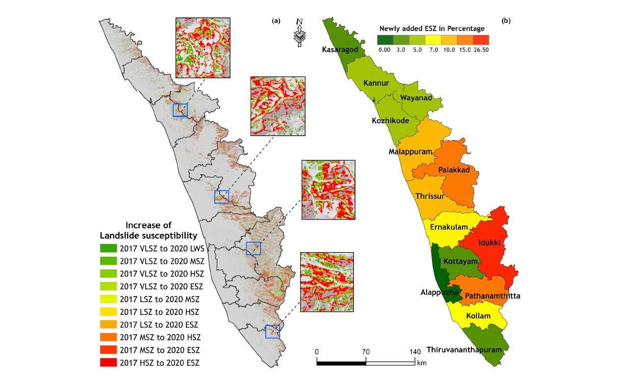 കേരളത്തിലെ അഞ്ച് ജില്ലകളിൽ ഉരുൾപൊട്ടൽ സാധ്യത വർധിച്ചു;13% പ്രദേശങ്ങളും ...