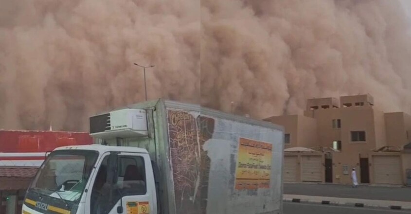 സൗദിയിൽ കനത്ത പൊടിക്കാറ്റ് പിന്നാലെ മഴ വാഹനമോടിക്കുന്നവർക്ക് ജാഗ്രതാ നി ...