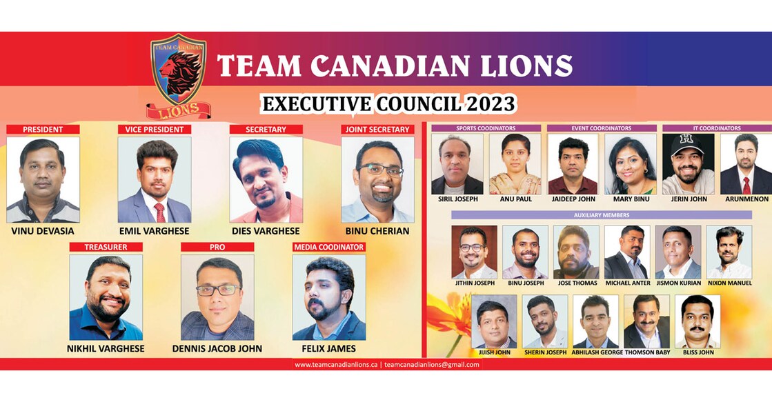 ടീം കനേഡിയൻ ലയൺസ്: വിനു ദേവസ്യ പുതിയ പ്രസിഡന്റ്
