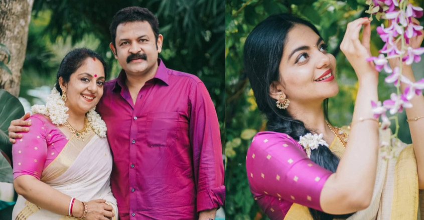 ഓണത്തിന് ഒരേനിറത്തിൽ കൃഷ്ണ കുമാറും കുടുംബവും; വൈറലായി ചിത്രങ്ങ ...