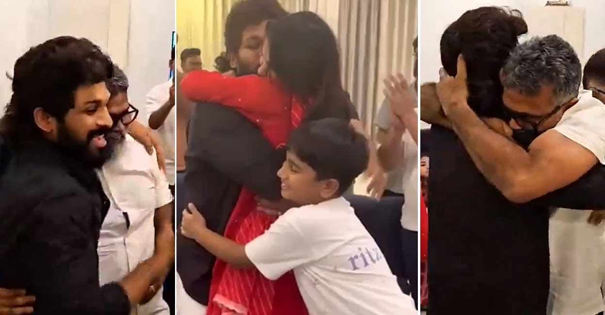 ഭാര്യ സ്നേഹയ്ക്ക് സ്നേഹചുംബനം, സുകുമാറിന് ആലിംഗനം; അല്ലുവിന്റെ വീട്ടിലെ ...