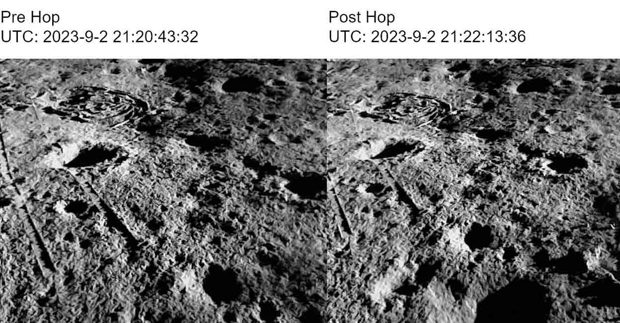 നിദ്രയ്ക്കു മുൻപേ ചന്ദ്രോപരിതലത്തിൽ വിക്രം ലാൻഡറിനെ ‘ചാടിച്ച്’ ഐഎസ്ആർഒ ...