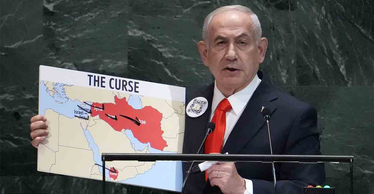 നെതന്യാഹു പ്രസംഗിക്കുമ്പോൾ യുഎന്നിൽ ഇറങ്ങിപ്പോക്ക്; വസ്ത്രത്തിൽ ക്യൂആ ...