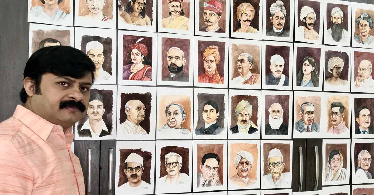 74 സ്വാതന്ത്ര്യസമര സേനാനികളുടെ ചിത്രവുമായി നവീൻ | Freedom Fighters ...